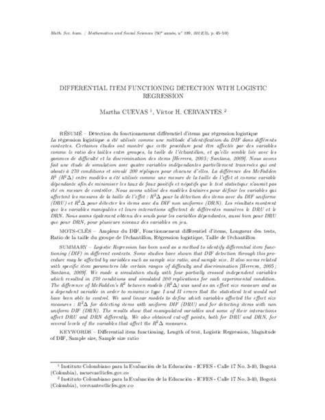 Pdf Differential Item Functioning Detection With Logistic Regression