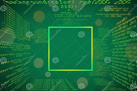 Abstract Glowing Green Coding Programming Background With Blank Square Mock Up Frame Big Data
