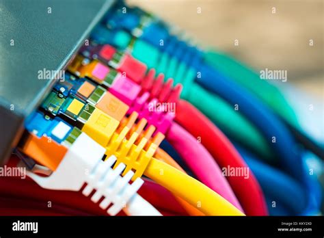 Colorful Network Cables Connected To A Switch Stock Photo Alamy