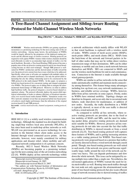 PDF A Tree Based Channel Assignment And Sibling Aware Routing Protocol For Multi Channel