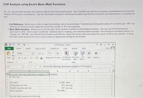Solved Cvp Analysis Using Excels Basic Math Functions Jpl