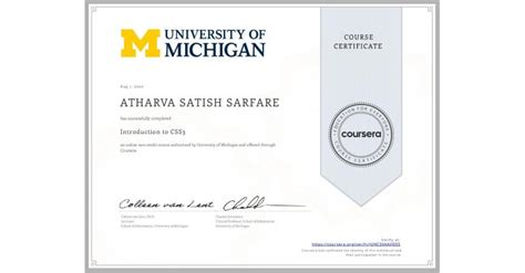 Completion Certificate For Introduction To Css3 Atharva Sarfare