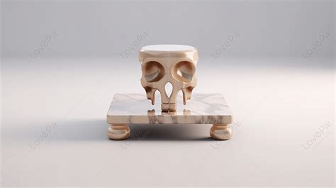 청동 뼈 엠블럼이 있는 멋진 3d 렌더링 흰색 대리석 플랫폼 웹 사이트 소셜 미디어 프리젠테이션 및 디자인 템플릿에 적합 대리 배경 주형 배경 엠블럼 배경 이미지