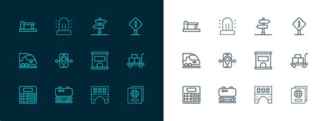 광장 석유 철도 저수조 티켓 구매 매표소 기차 다리 경로 위치 도로 교통 표지판 철도 장벽 및 점멸 사이렌 아이콘에 느낌표를 설정하십시오 벡터 벡터에 대한 스톡 벡터 아트