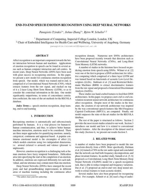 End To End Speech Emotion Recognition Using Deep Neural Networks Pdf Deep Learning