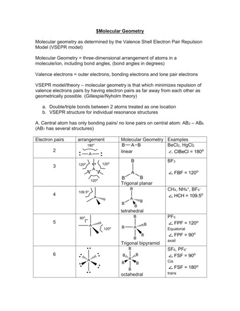 Molecular Geometry And Vsepr Theory Lecture Notes