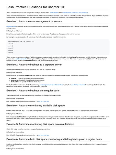 bash chapter 10 practice questions linux handbook pdf backup file system