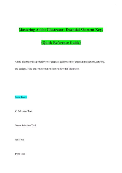 Mastering Adobe Illustrator Essential Shortcut Keys Quick Reference Guide Mastering Adobe
