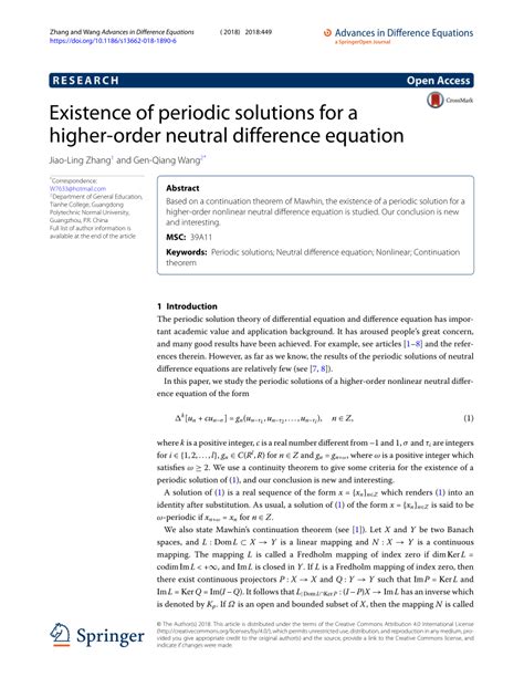 Pdf Existence Of Periodic Solutions For A Higher Order Neutral Difference Equation