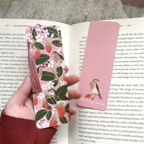 Strawberry Birds Bookmark With Or Without Tassel Kawaii Illustrated