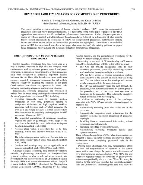 Pdf Human Reliability Analysis For Computerized Procedures