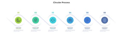 디지털 기술 시연을 위한 유익한 순환 프로세스 인포그래픽 차트 얇은 선 아이콘이 있는 개인 정보 보호 온라인 정보 차트 웹 페이지를 위한 6단계 시퀀스 디자인이 있는 교육용