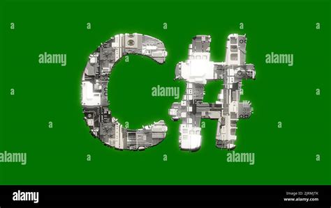 Industrial Style Cybernetic Text C On Green Screen Background Isolated Object 3d