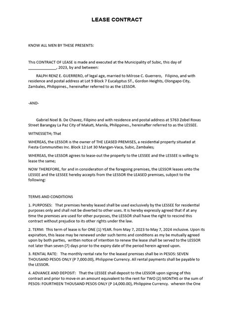 Lease Contract Pdf Lease Private Law