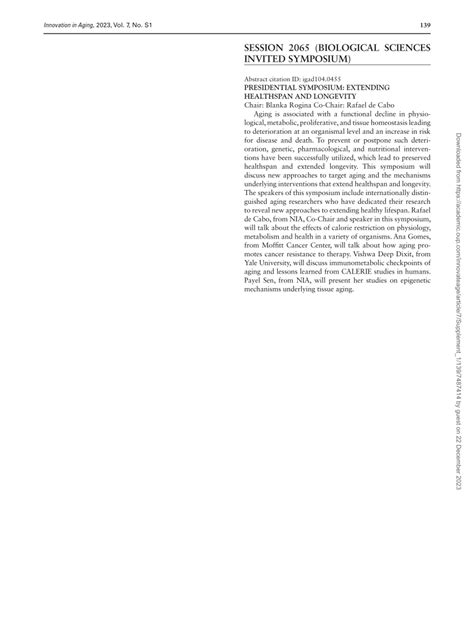 Pdf Presidential Symposium Extending Healthspan And Longevity