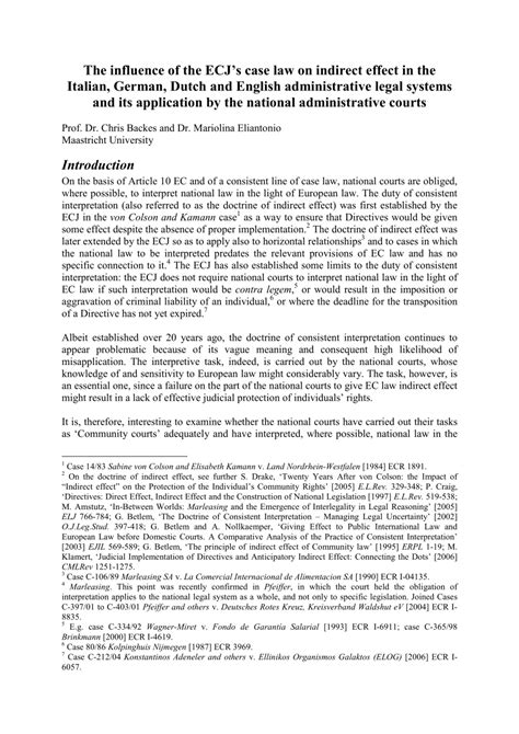 Pdf The Influence Of The Ecjs Case Law On Indirect Effect In The Italian German Dutch And