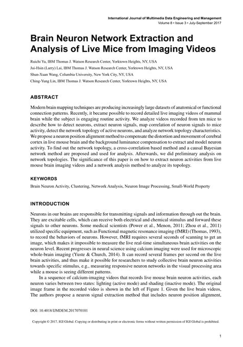 Pdf Brain Neuron Network Extraction And Analysis Of Live Mice From