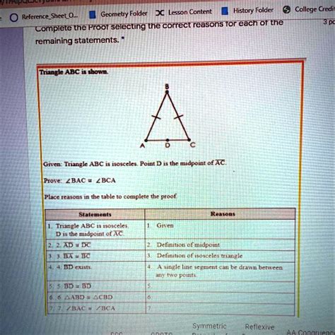 Triangle ABC Is Shown Given Triangle ABC Is Isosceles Point D Is The Midpoint Of AC Prove