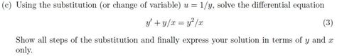 Solved C Using The Substitution Or Change Of Variable U Chegg
