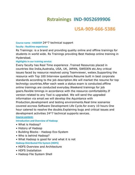 hadoop course content docx it and internet support internet