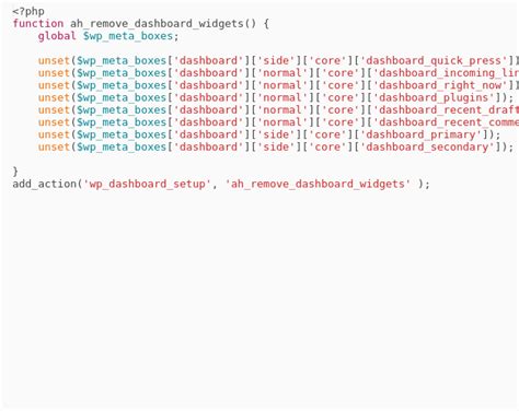 Removing The Wordpress Dashboard Widget Codepad