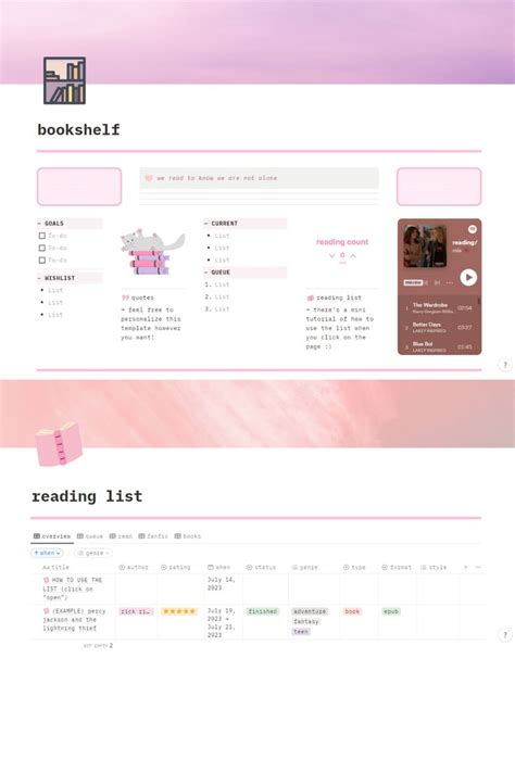 free simple and aesthetic reading list notion template mia s ko fi shop school to do list