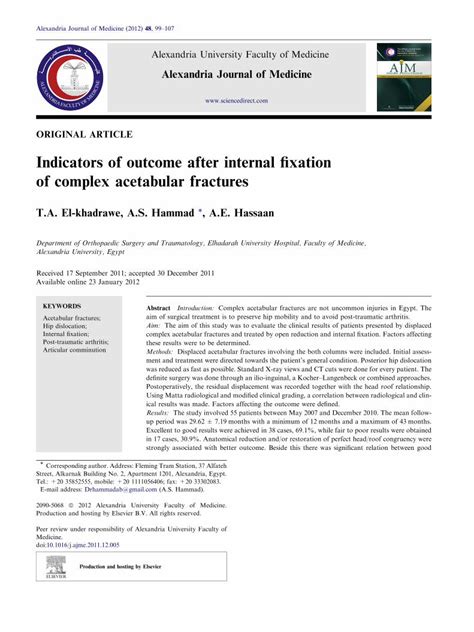 Pdf Indicators Of Outcome After Internal Fixation Of Complex Acetabular Fractures Dokumentips