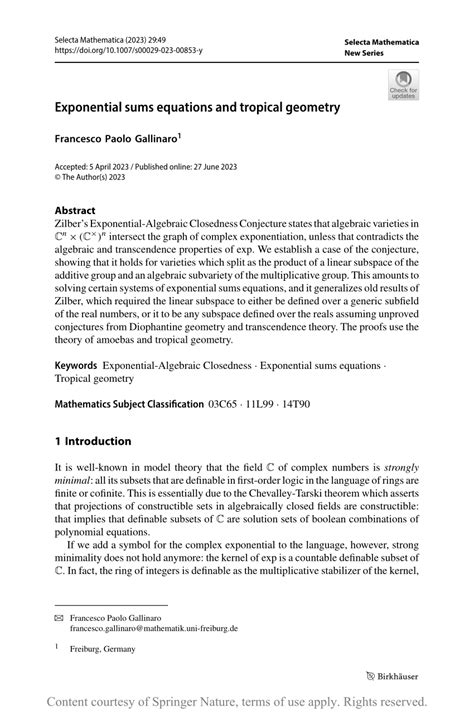 PDF Exponential Sums Equations And Tropical Geometry
