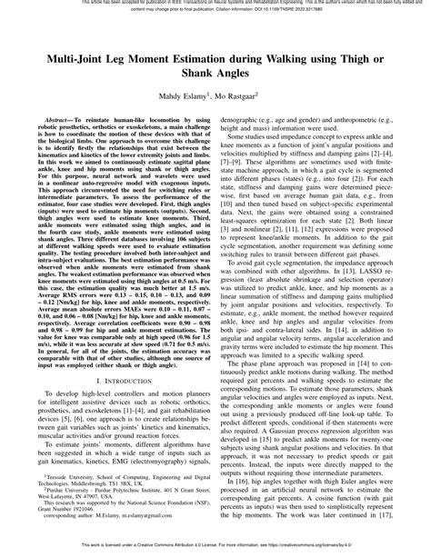 Pdf Multi Joint Leg Moment Estimation During Walking Using Thigh Or