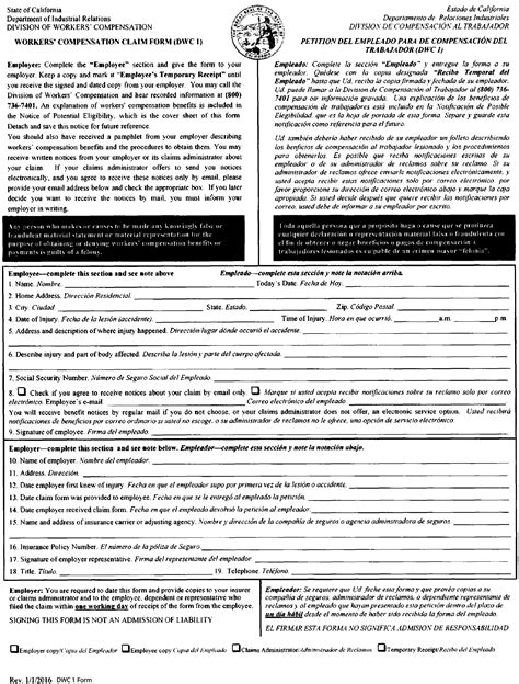 Workers Compensation Claim Form Dwc 1