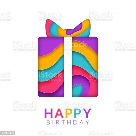 행복 한 생일 인사말 카드 서식 파일 Papercut 멀티 색상 선물 상자 생일 축 하 텍스트입니다 선물 상자 모양에서 종이 예술 인사말 카드 유행 디자인입니다 초대장 서식