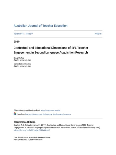 Contextual And Educational Dimensions Of Efl Teacher Engagement In Second Language Acquisition