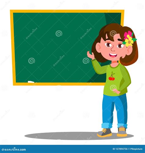 Schoolgirl Standing Near A School Board In The Class Vector Isolated