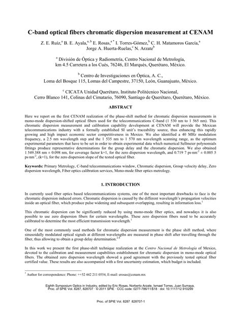 Pdf C Band Optical Fibers Chromatic Dispersion Measurement At Cenam