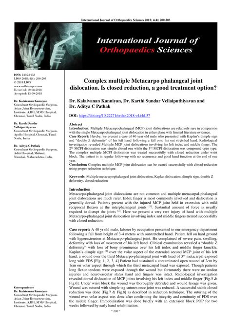 Pdf Complex Multiple Metacarpo Phalangeal Joint Dislocation Is Closed Reduction A Good
