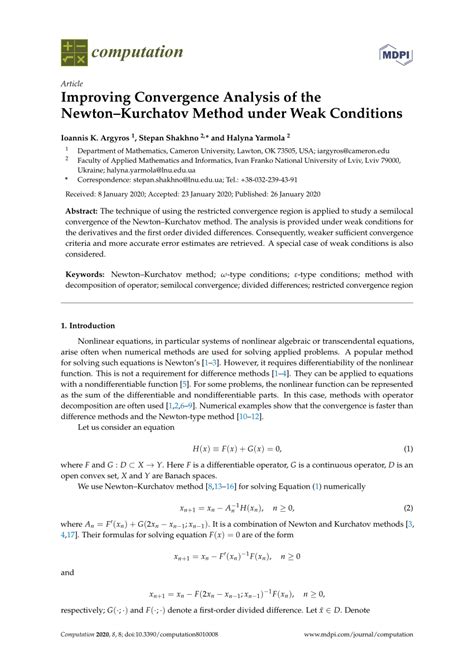 Pdf Improving Convergence Analysis Of The Newtonkurchatov Method