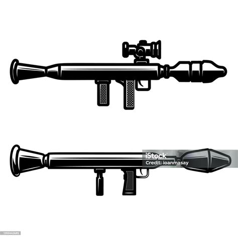 수류탄 발사기의 그림 라벨 기호 엠블럼용 디자인 요소 벡터 일러스트레이션 유탄 발사기에 대한 스톡 벡터 아트 및 기타 이미지