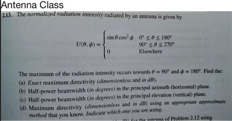 Antenna Class 213 The Normalized Radiation Intensity Radiated By An