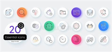 Time Management Line Icons Alarm Clock Timer Plan And Project Deadline Vector Stock