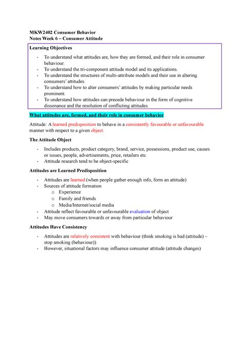 MKW Notes Week Consumer Behaviour Studocu