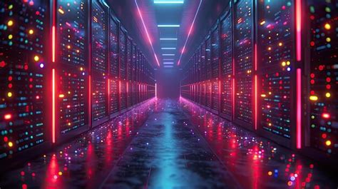 Premium Photo Data Center With Rows Of Servers And Glowing Lights Technology And Networking