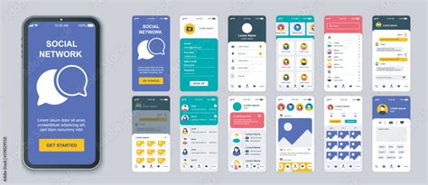 Social Network Mobile App Screens Set For Web Templates Pack Of Login Avatar Photo