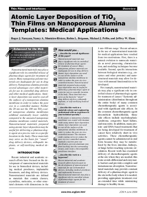 Pdf Atomic Layer Deposition Of Tio2 Thin Films On Nanoporous Alumina Templates Medical