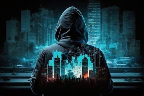 Ransomware Cyber Security Concept Double Exposure Of Man Working On Laptop Computer And