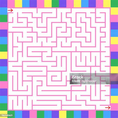 추상 색 복잡한 사각형 고립 미로 흰색 배경에 분홍색 아이들을위한 재미있는 게임 특이한 프레임 간단한 플랫 벡터 그림입니다 검색에 대한 스톡 벡터 아트 및 기타 이미지