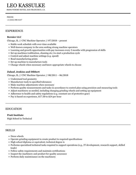 CNC Machine Operator Resume Samples Velvet Jobs