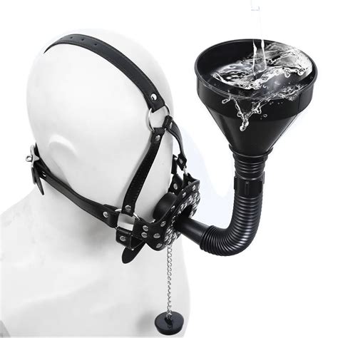 Bdsm Mouth Opening Funnel Mouth Gag Sex Toy For Adults Pu Leather Mask Pee Funnel Enema Plug Gag