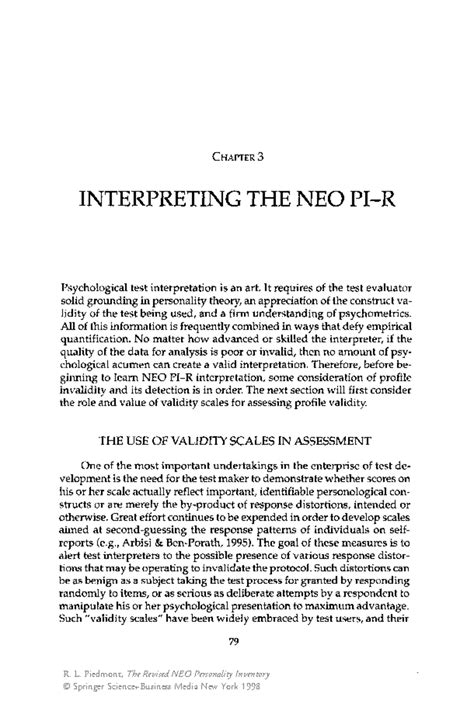 Neo Pi Interpretation Chapter 3 Interpreting The Neo Pi R Psychological Test Interpretation Is