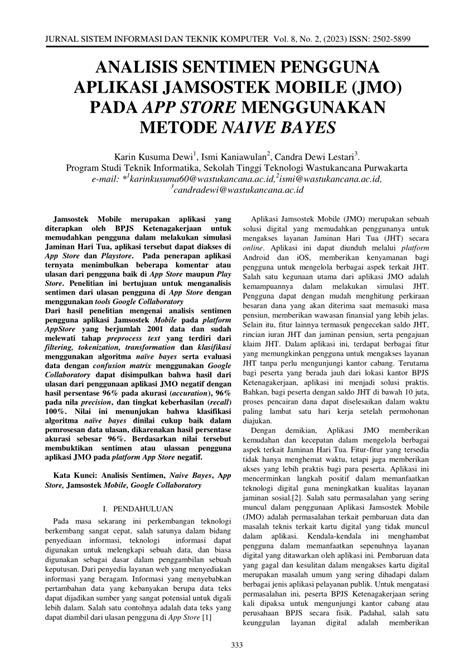 Pdf Analisis Sentimen Pengguna Aplikasi Jamsostek Mobile Jmo Pada Appstore Menggunakan