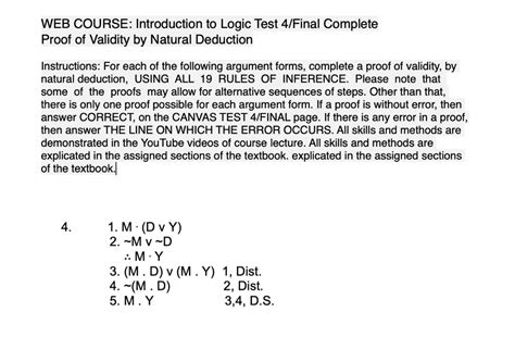 WEB COURSE Introduction To Logic Test 4 Final Chegg Com